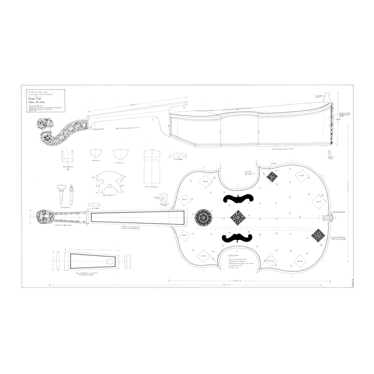 No. 3 Bass Viol Italian 16th Century Print– Ashmolean Museum